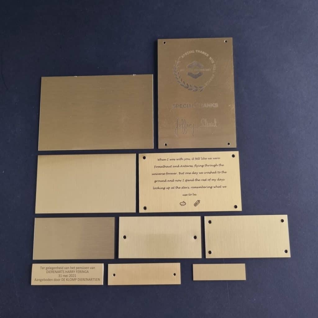 Messing plaatje graveren | in verschillende maten